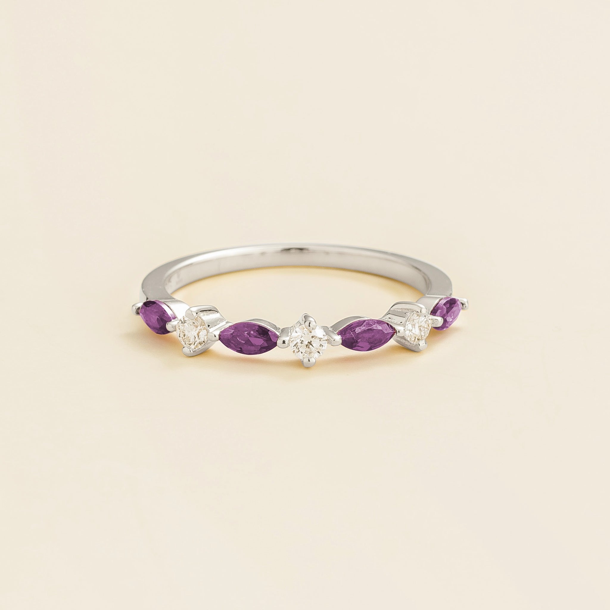Marquise Purple Sapphire & Diamond Half Eternity Band White Gold Ring