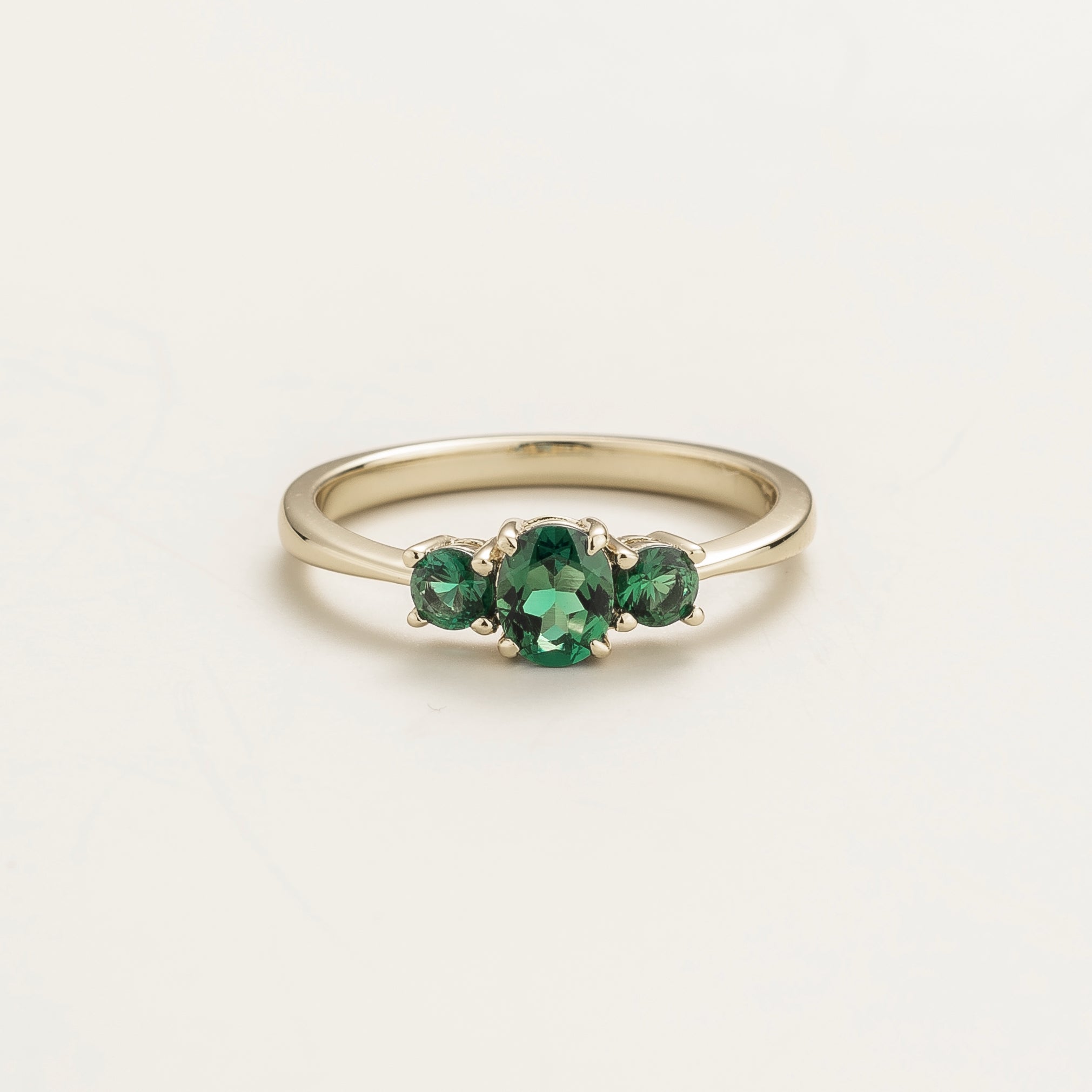 Boble Emerald Oval Three-Stone Ring in White Gold