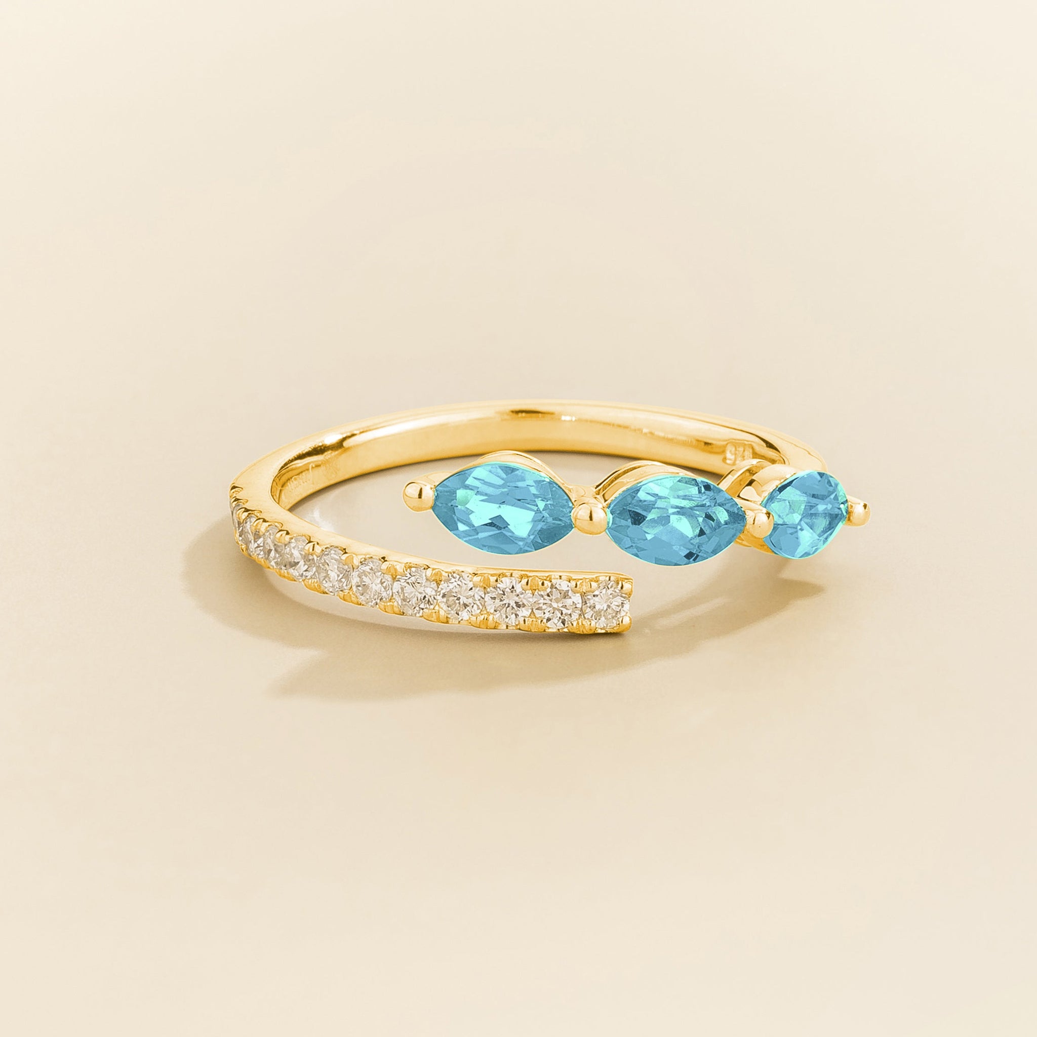 Sava Aquamarine Three-Stone & Diamond Pavé Ring in Gold