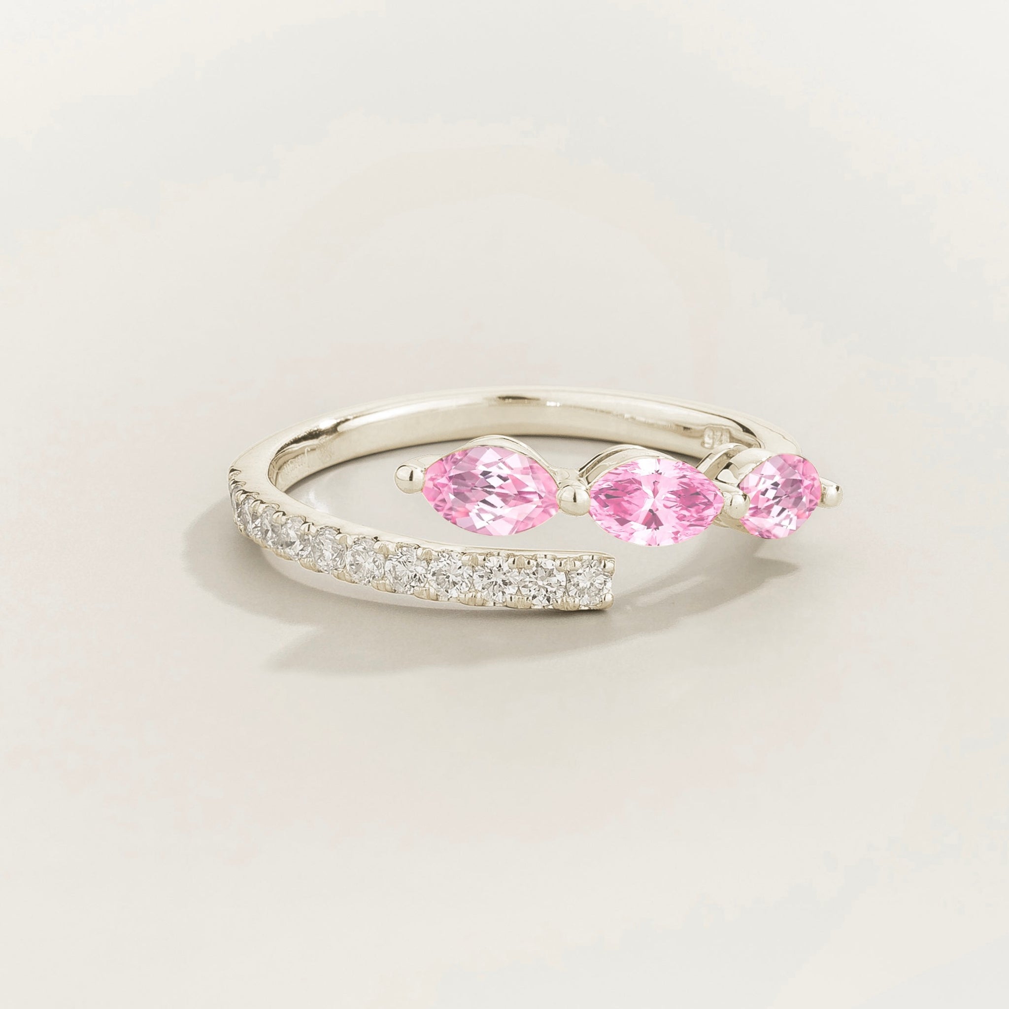Sava Pastel Pink Sapphire Three-Stone & Diamond Pavé Ring in White Gol