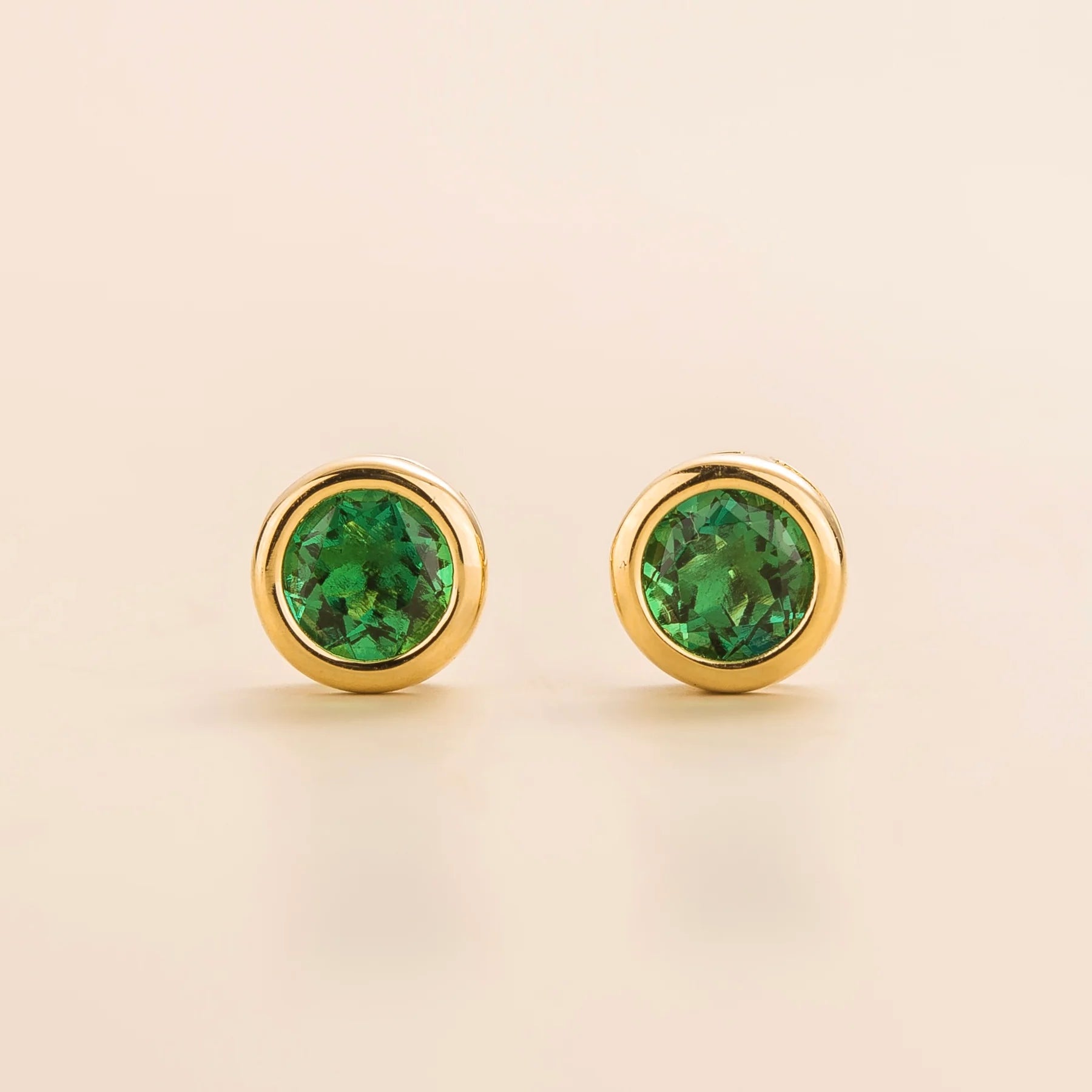 Margo Emerald Round Bazel Set Gold Earrings